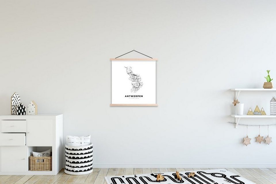 Muchowow Poster Karte Stadtplan Antwerpen Belgien Schwarz Und