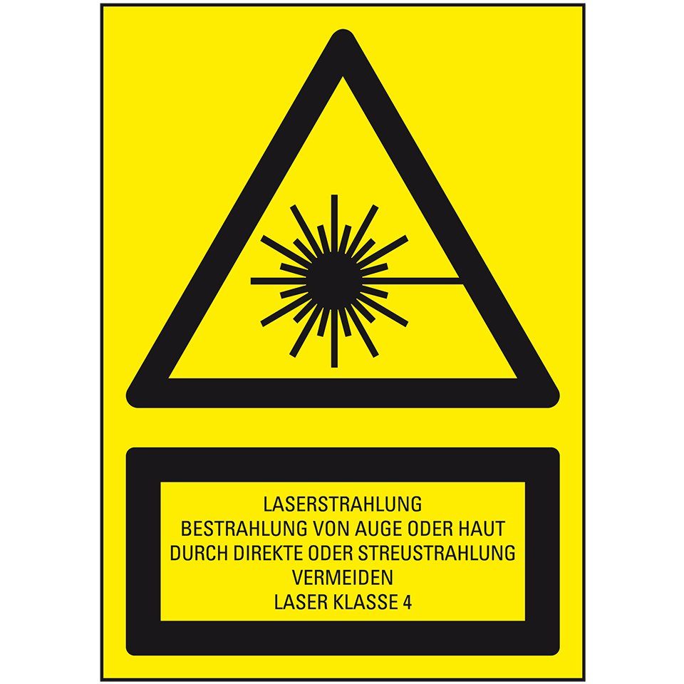 König Werbeanlagen Hinweisschild Warn-Schild Laserstrahlung Laser Klasse 4, Folie, selbstkl ...