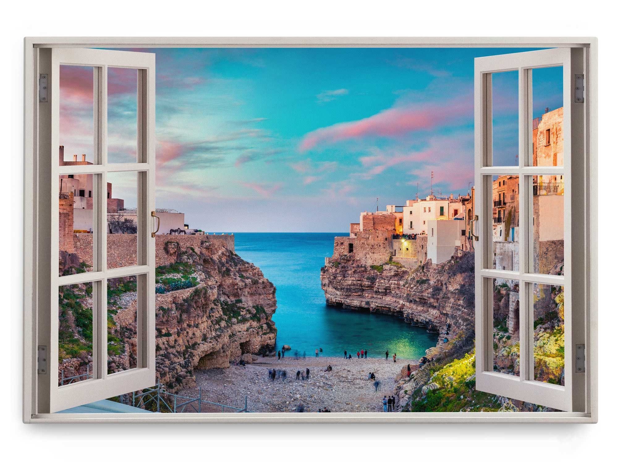 Sinus Art Leinwandbild Wandbild 120x80cm Fensterbild Apulien Italien Mittelmeer Bucht Küstens ...