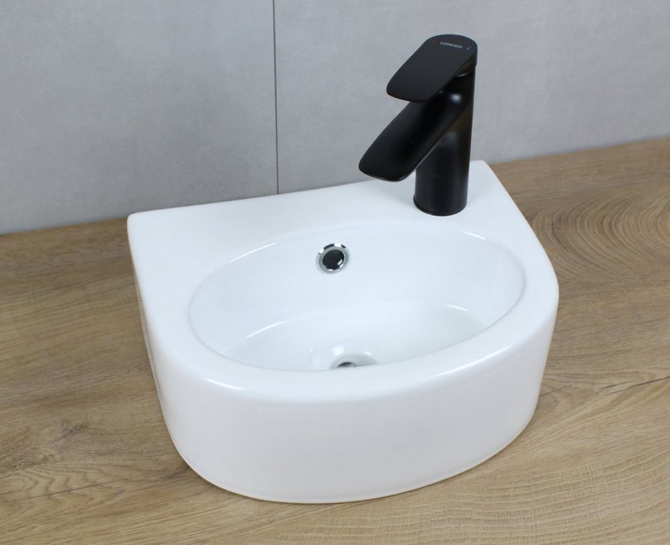 Hago Aufsatzwaschbecken Keramik Waschbecken Oval 335x255x130 Weiß Mit