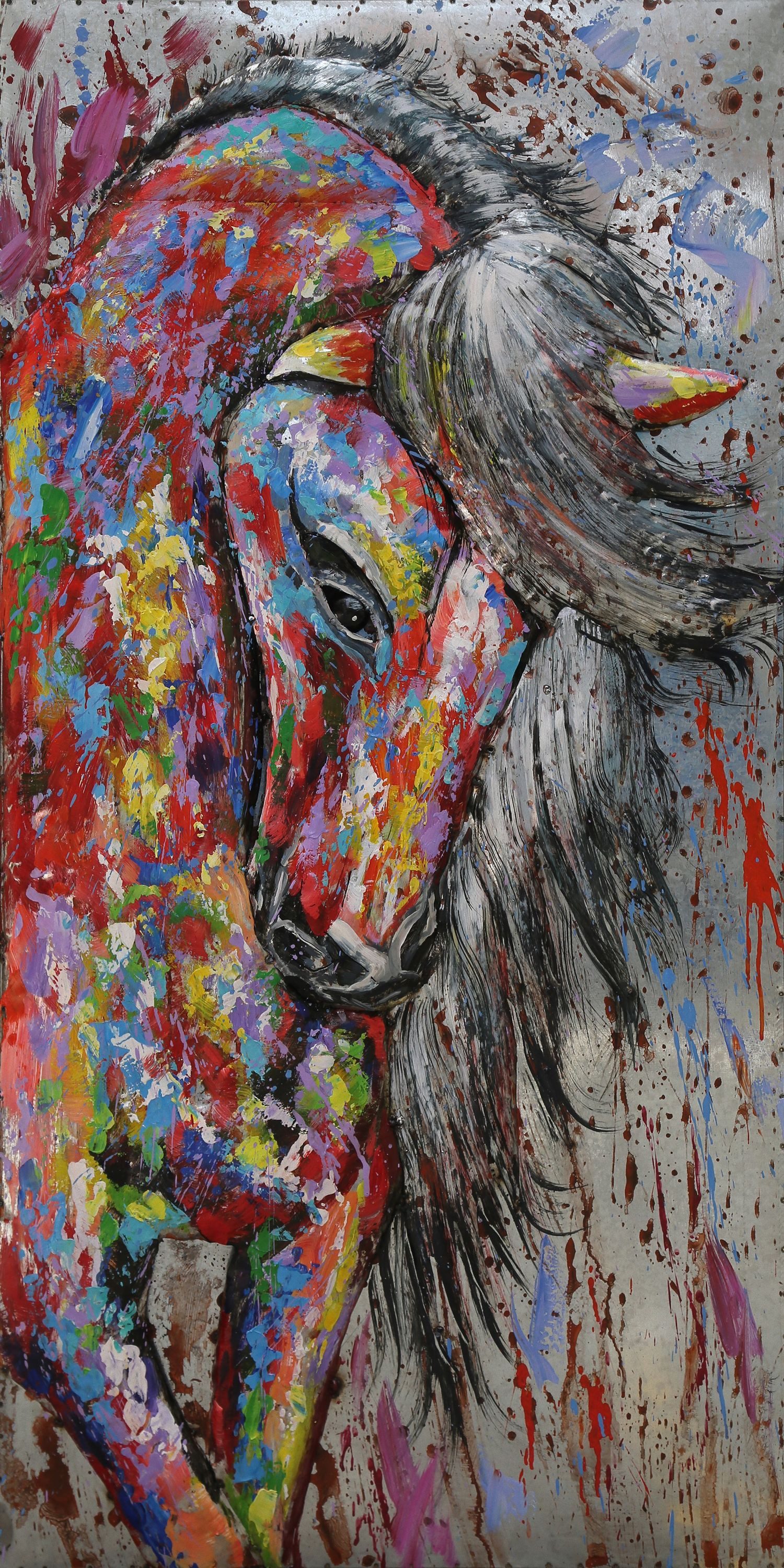 Garden Pleasure Metallbild, Pferd handgefertigte Malerei