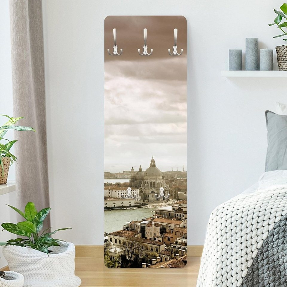 Bilderdepot24 Garderobenpaneel Beige Retro Vintage Städte Skyline