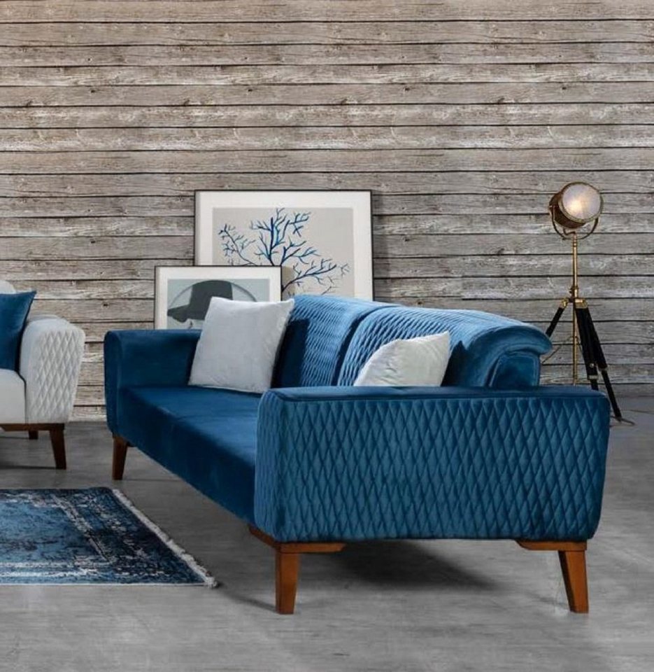 Jvmoebel Sofa Design Dreisitzer Möbel 3 Sitzer Textil Blau Couchen
