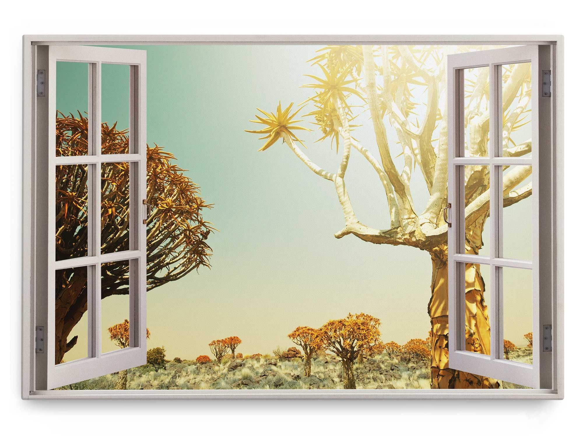 Sinus Art Leinwandbild Wandbild 120x80cm Fensterbild Wüste Mexiko Sonnenschein Kaktus Landsch ...