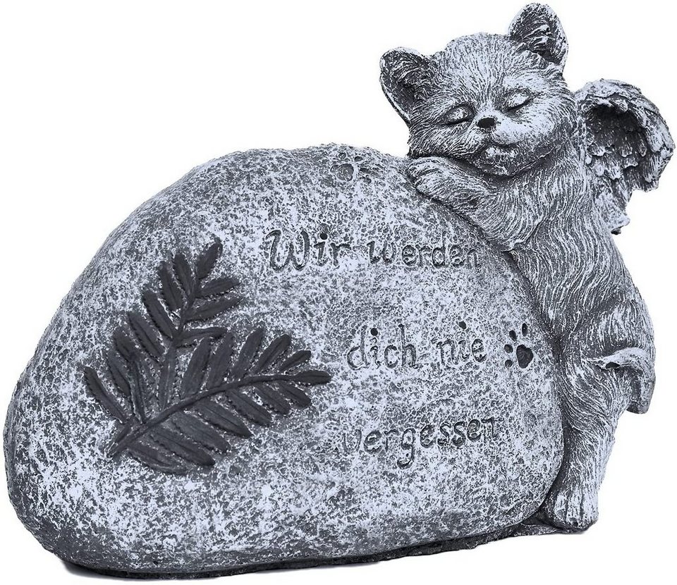 Stone And Style Gartenfigur Steinfigur Grabstein Katze Mit Flügel