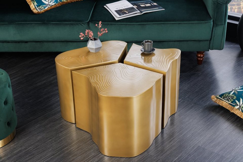 Riess Ambiente Couchtisch Organic 80cm Messing Set 3 St Wohnzimmer