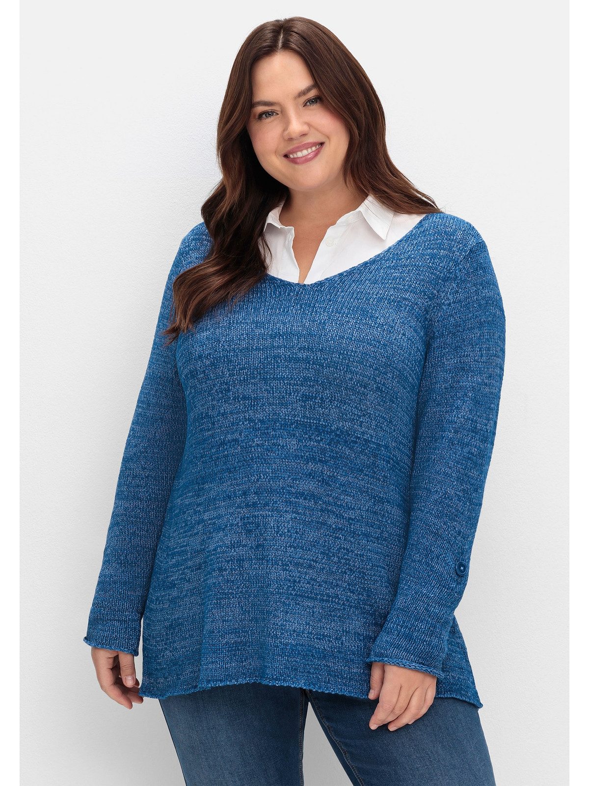 Sheego V-Ausschnitt-Pullover Große Größen aus Bändchengarn, mit ...