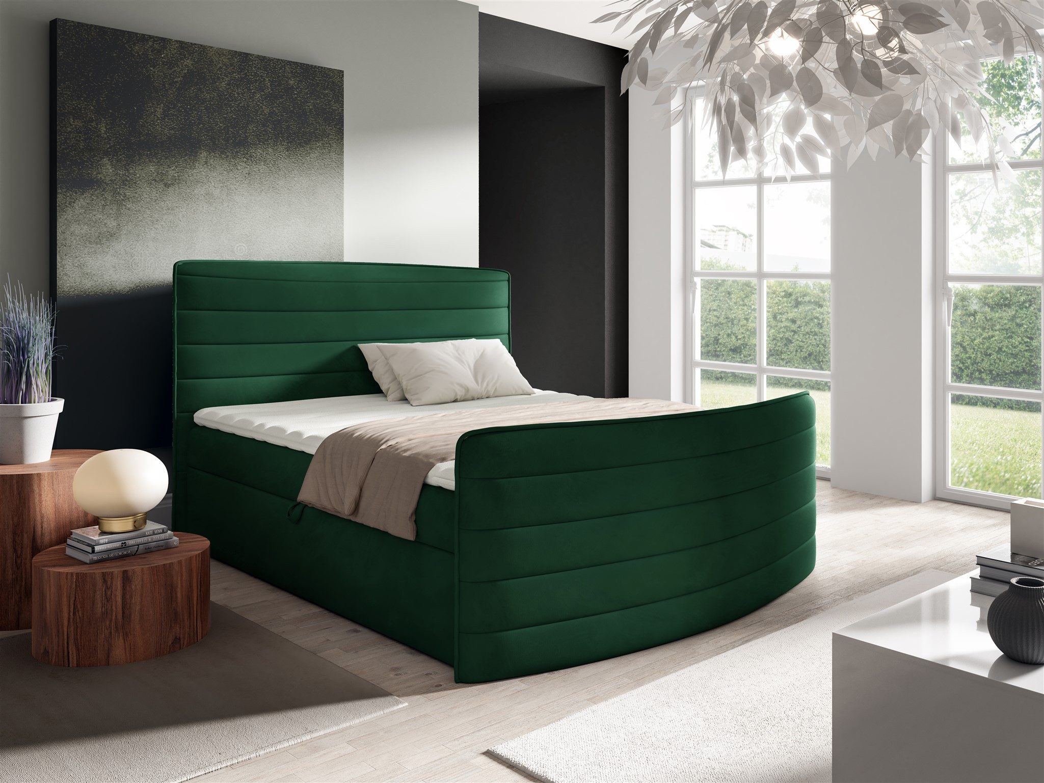 Fun Möbel Boxbett Schlafzimmerbett AMBRA in Stoff Elisa Velvet (inkl. Topper), inkl. Bettkästen