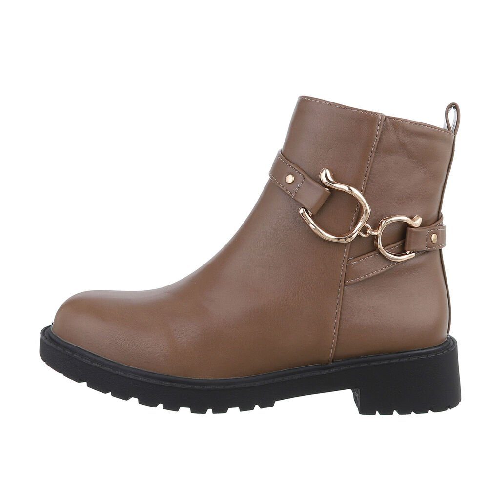 Ital Design Damen Freizeit Stiefelette Blockabsatz Flache Stiefeletten