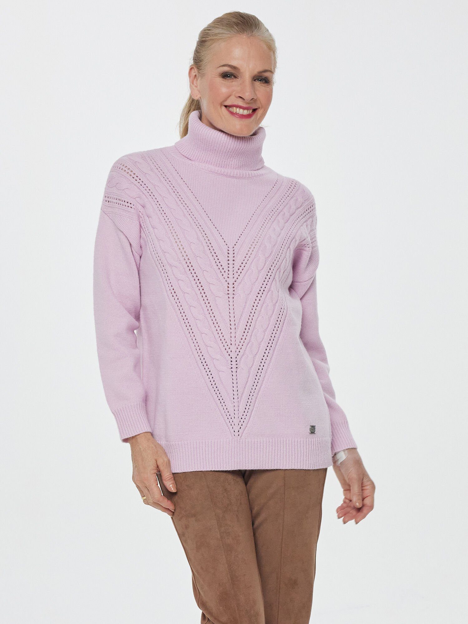 Georg Stiels Rollkragenpullover Strickpullover Figurbetont Mit Zopfmotiv
