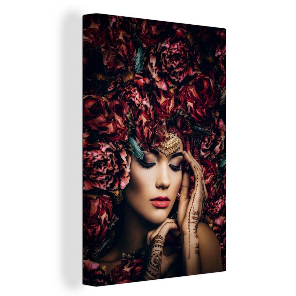 Onemillioncanvasses® Leinwandbild Frau Blumen Henna Porträt 1