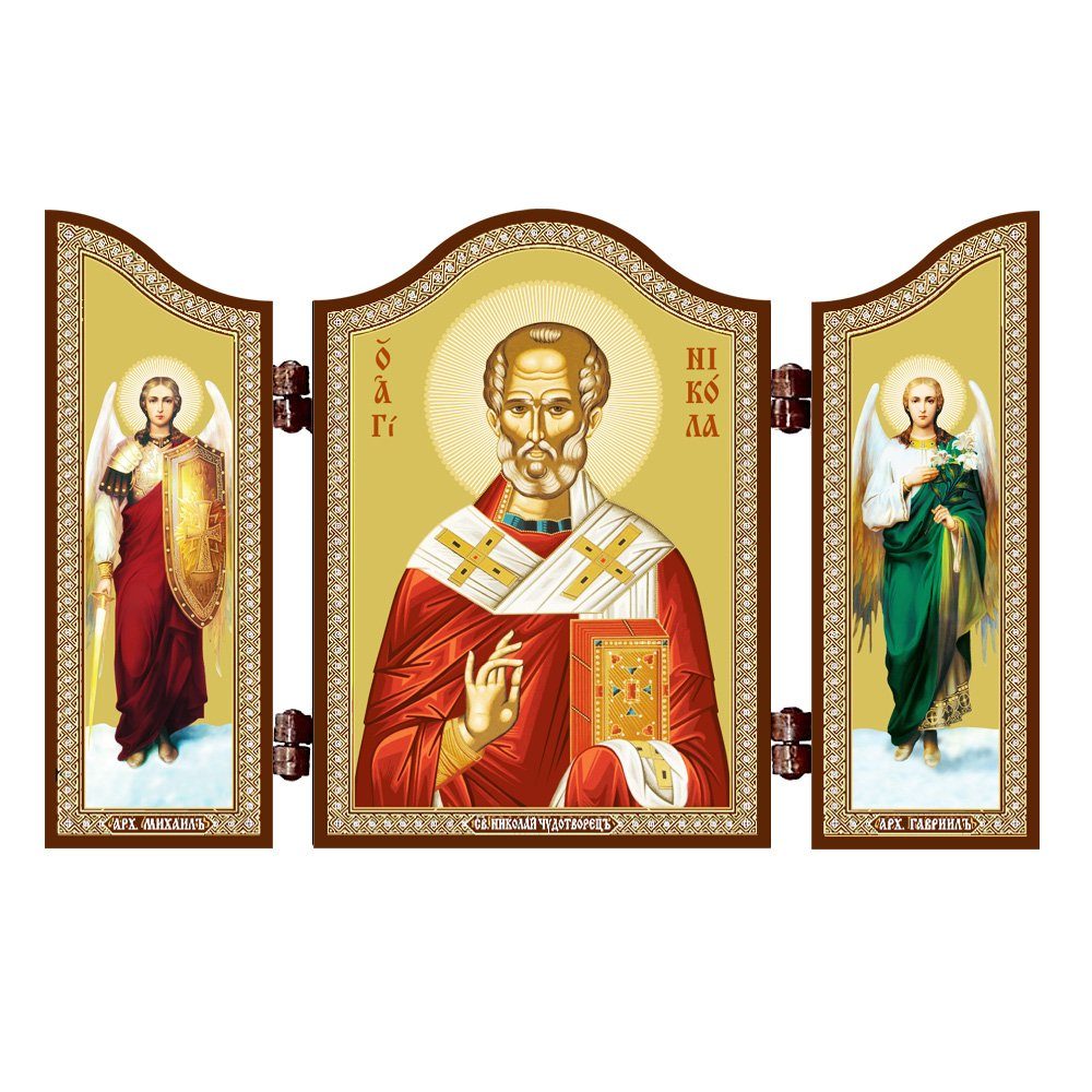 NKlaus Holzbild 1442 Hl. Nikolaus Christliche Ikone Triptychon Свя, Triptychon