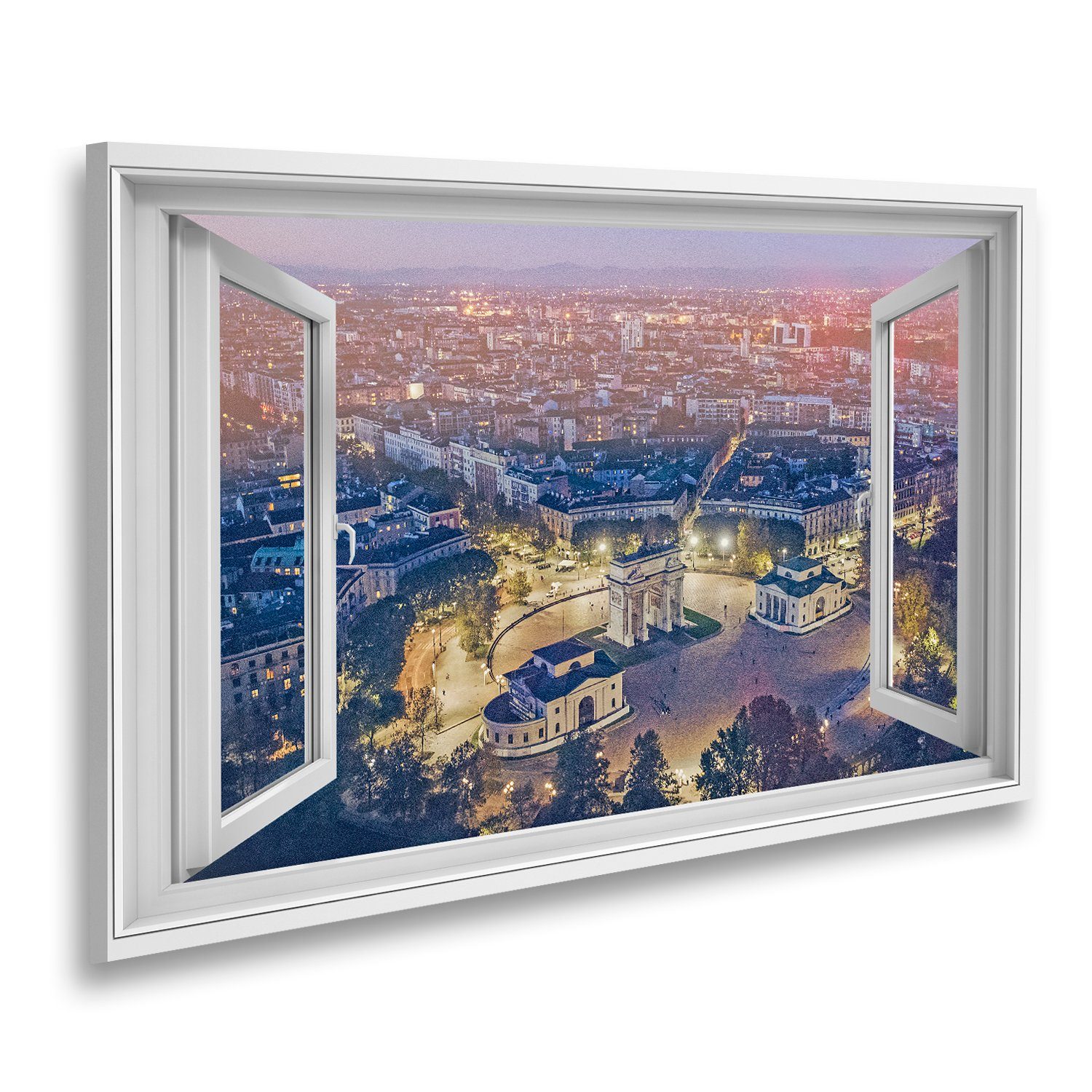 islandburner Leinwandbild Fensterblick Mailänder Luftbild bei Nacht Sagenhafter Effekt Wandbild