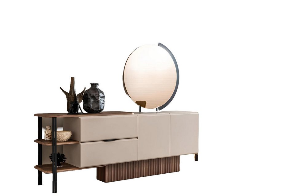 Xlmoebel Sideboard Beiger Holzschrank Mit Spiegel Und Sideboard