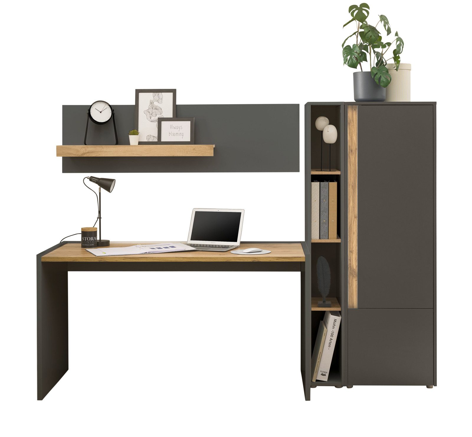 Furn.Design Schreibtisch Center Buromobel Set 4 teilig inklusive Schrank und Regal mit viel Stauraum