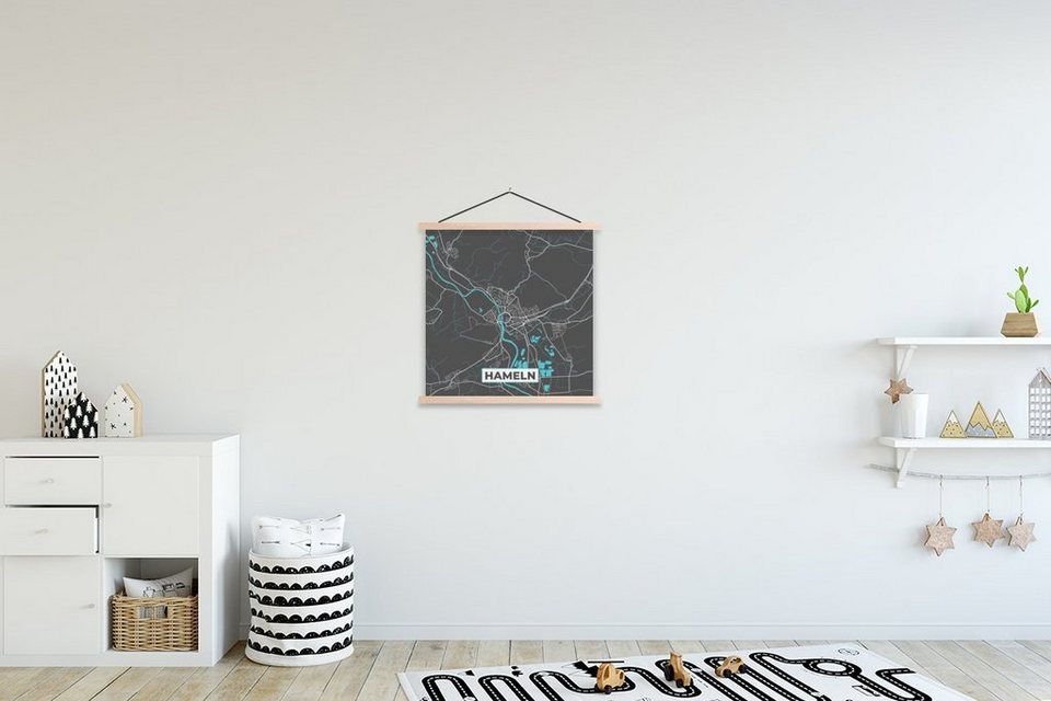 Muchowow Poster Stadtplan Deutschland Blau Hameln Karte 1 St