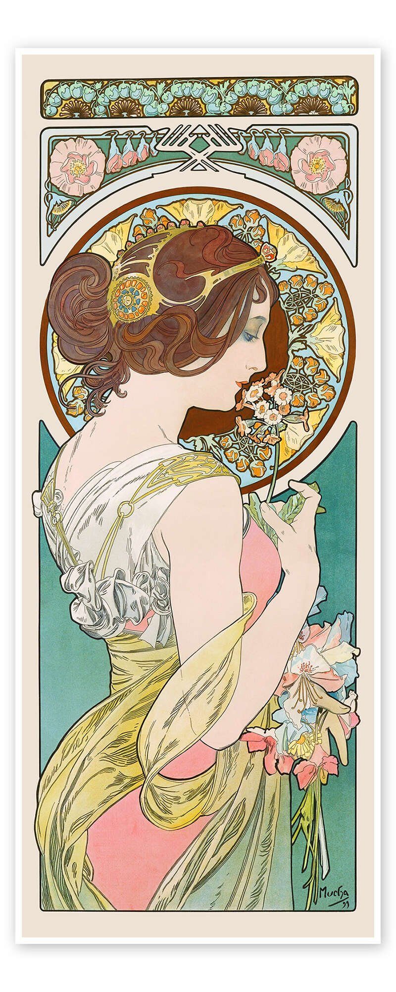 Posterlounge Poster Alfons Mucha, Die Schlüsselblume, Vintage Malerei