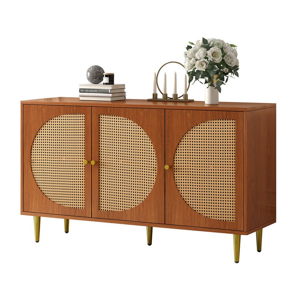 Sweiko Sideboard Aufbewahrungsschrank Mit 3 Rattantüren Und