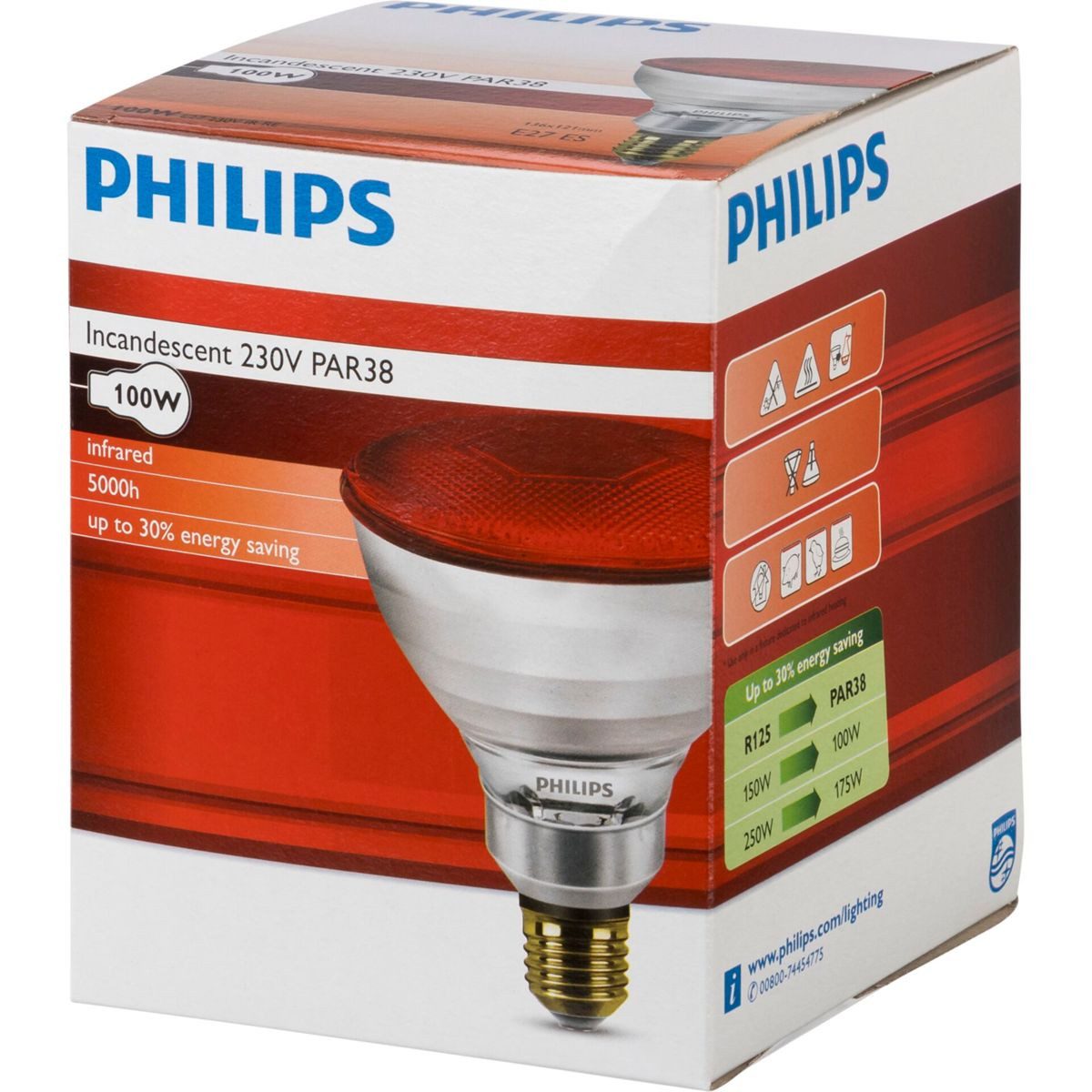 Philips Infrarotlampe Infrarotlampe PAR38 IR 100W E27 230V Red ...