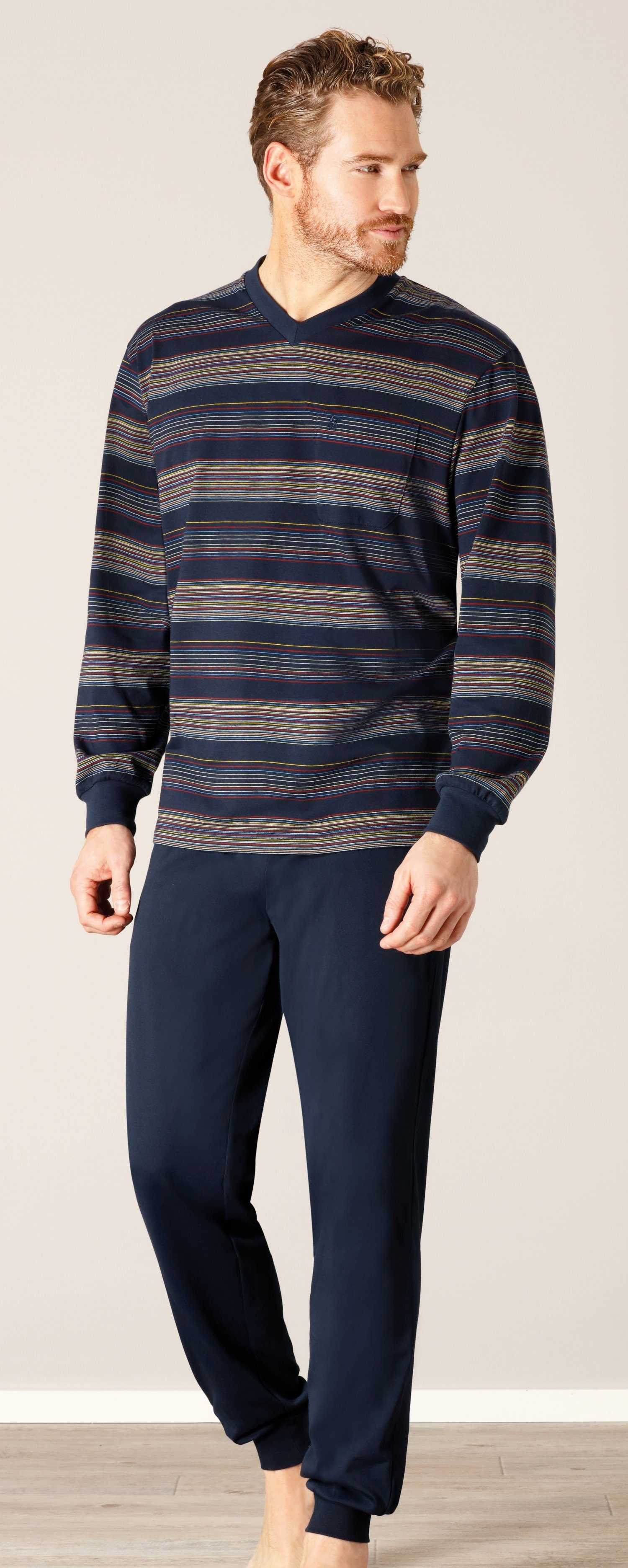 Hajo Schlafanzug Herren Pyjama Mit Bündchen 2 Tlg Klima Komfort