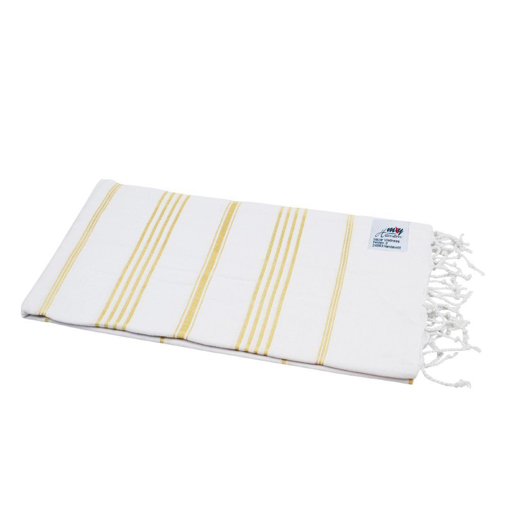 my Hamam Hamamtuch Hamamtuch Sultan weiß mit Goldstreifen, Baumwolle (1-St), pflegeleicht und ...