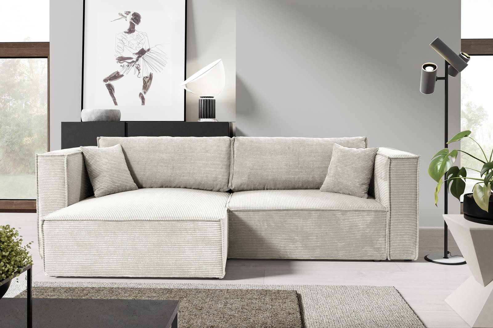 Compleo Ecksofa Mit Schlaffunktion Cordstoff L Form Bequem Camo