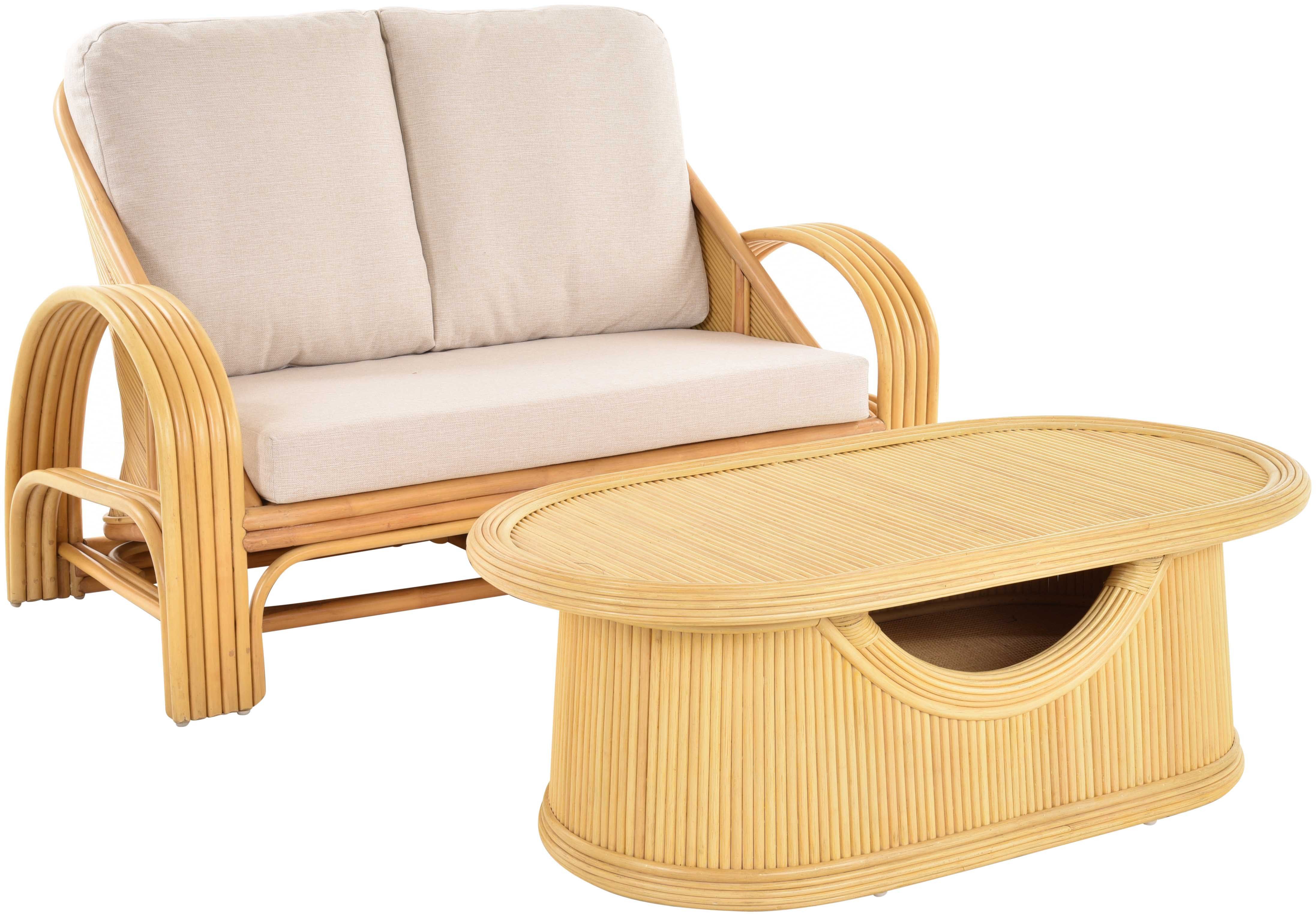 Krines Home Sitzgruppe Loungesofa Déco aus echtem Rattan Wohnzimmer Sofa für 2 Personen Tisch ...