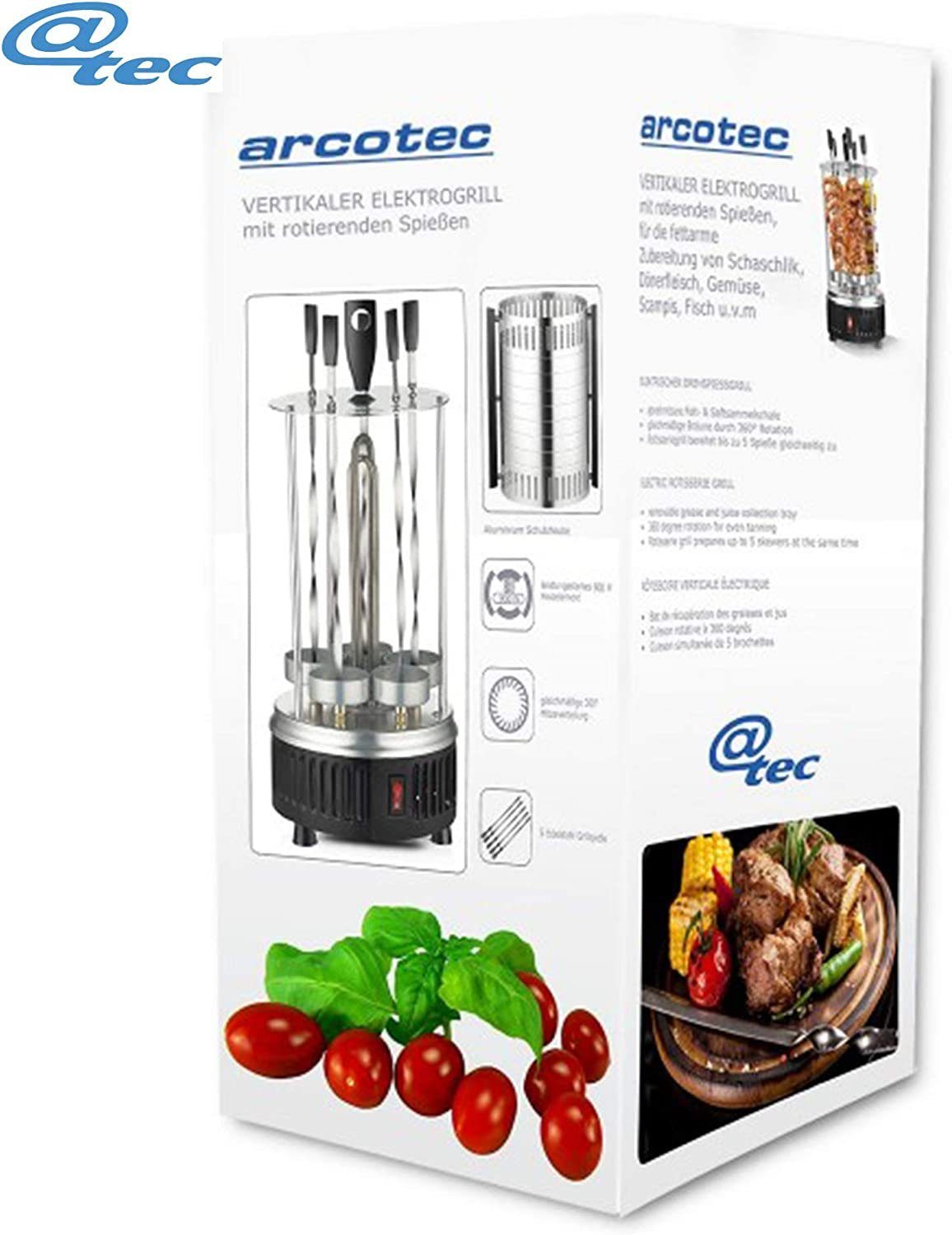 @tec Tischgrill BBQ Vertikalgrill 900W, Edelstahl BBQ Elektro Tisch ...