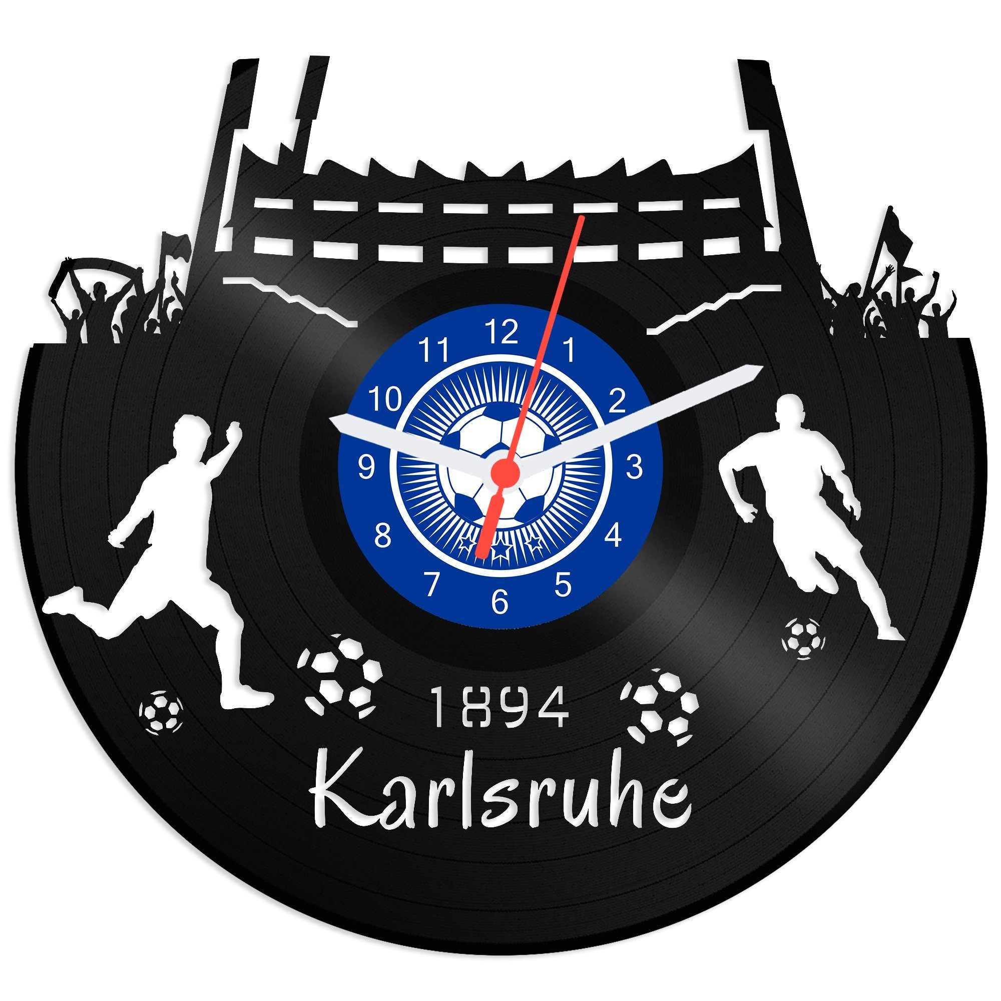 GRAVURZEILE Wanduhr Schallplattenuhr Karlsruhe - 100% Vereinsliebe - Fußball