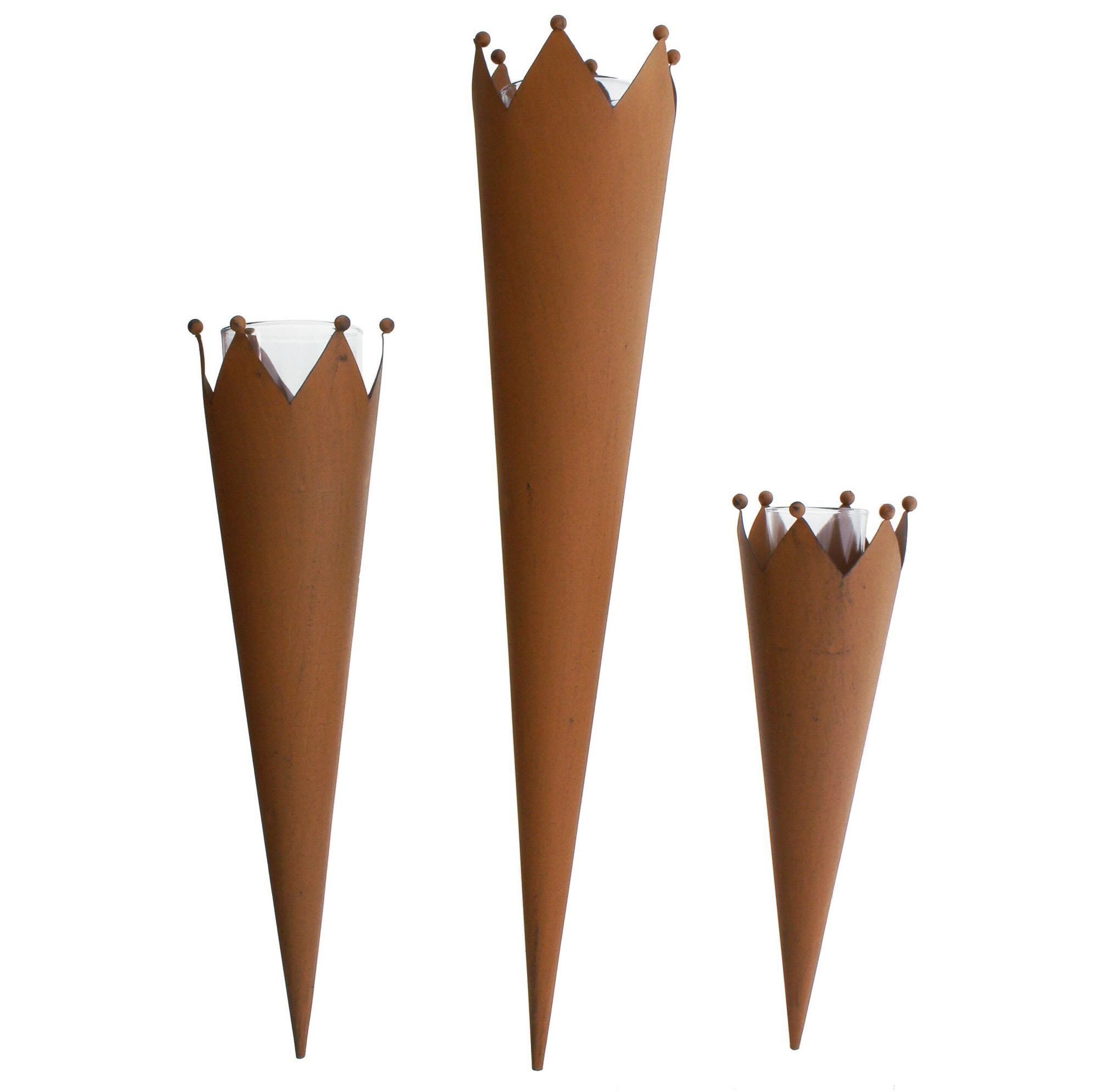 Frank Flechtwaren Gartenstecker Krönchenstecker Rostoptik 3er Set