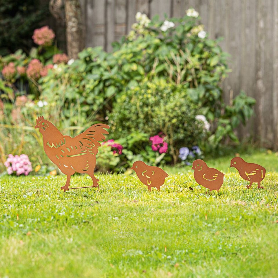 Home Trends24de Gartenstecker Gartenstecker Rost Henne Mit Küken 4er