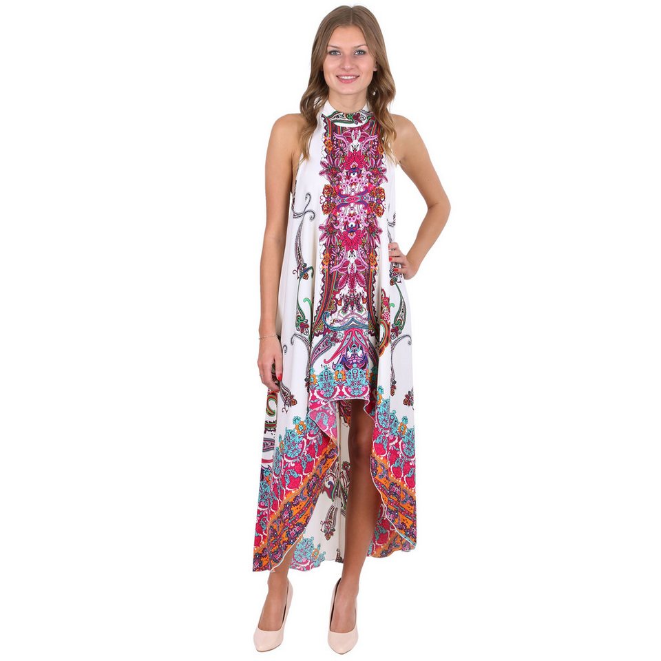 Sarciaeu Maxikleid Weißes Asymmetrisches Kleid Mit Buntem Print John Zack