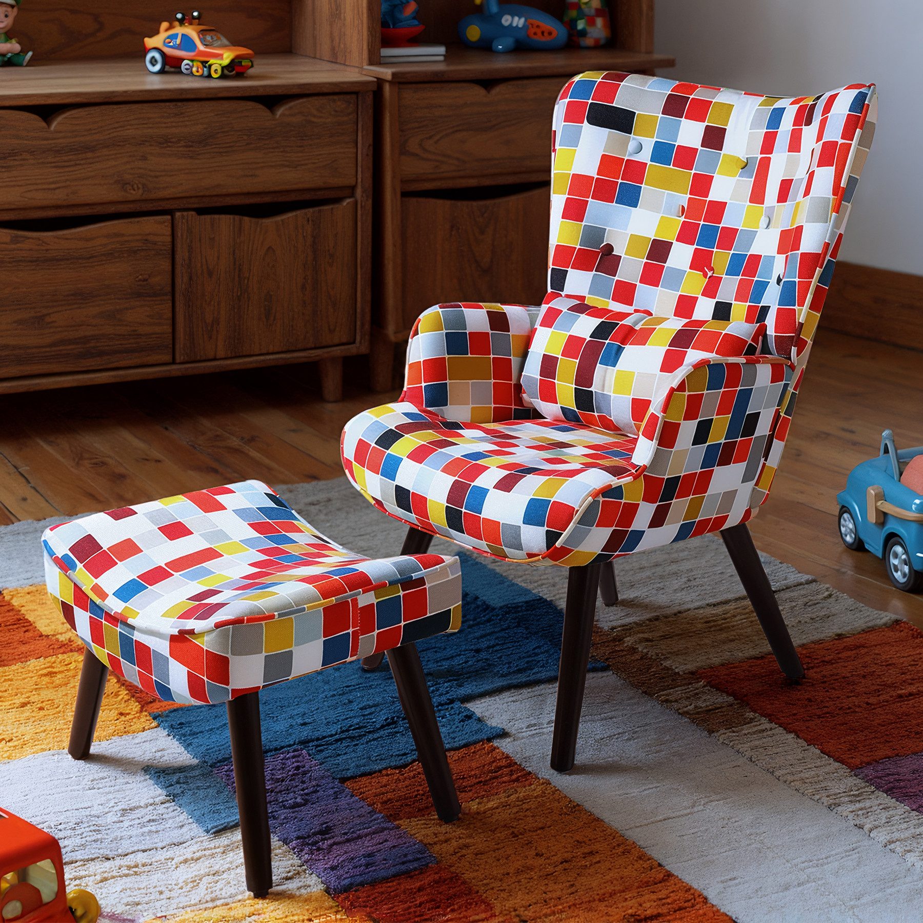 HomeMiYN Ohrensessel Relaxsessel Lehnstühle Patchwork Ohrensessel mit ...