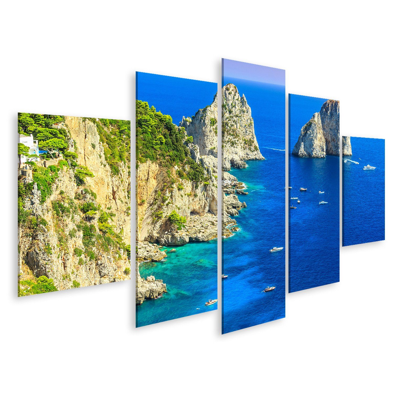 islandburner Leinwandbild Bild auf Leinwand Capri Island Beach Faraglioni Cliffs Italien Europa