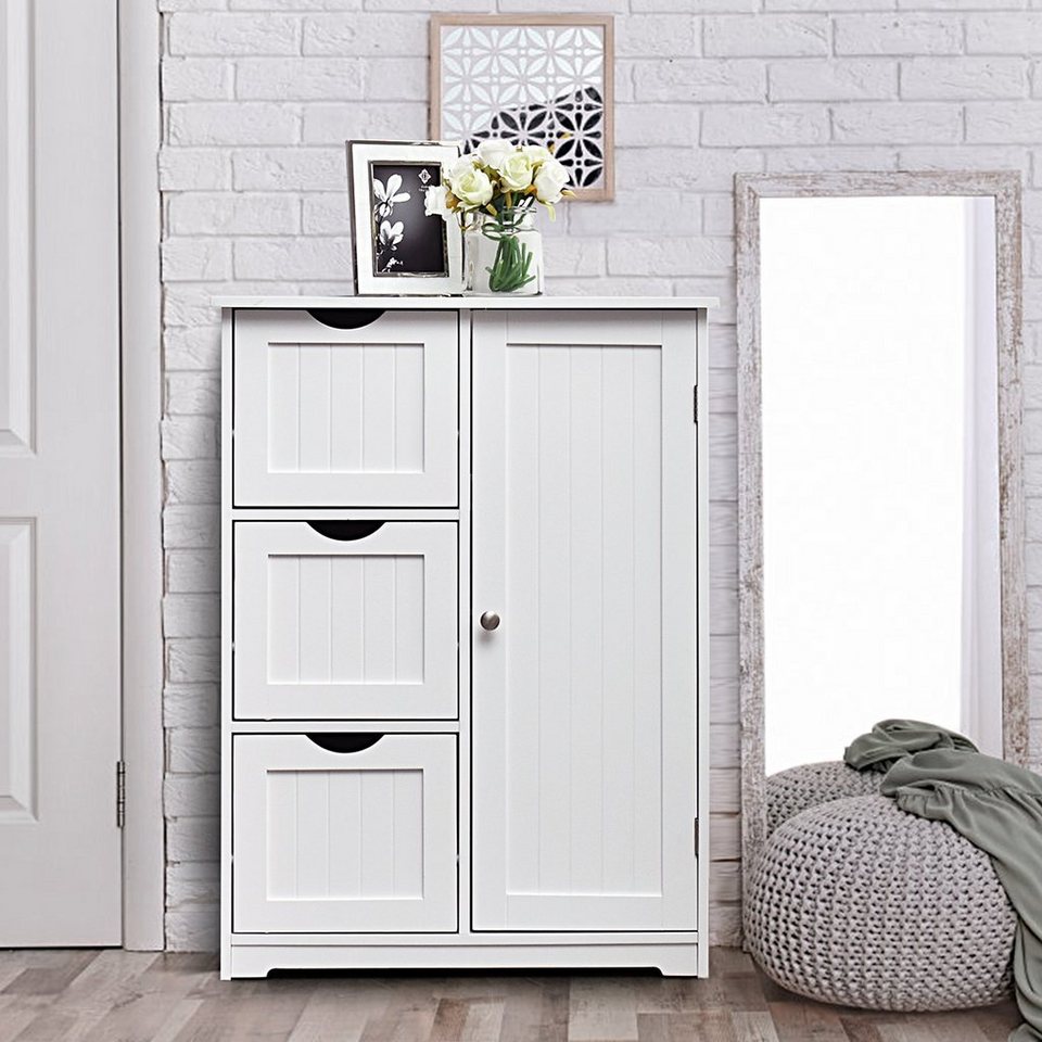 Costway Badkommode 3 Schubladen Mit Verstellbarer Ablage 30 X 60 X 81 Cm