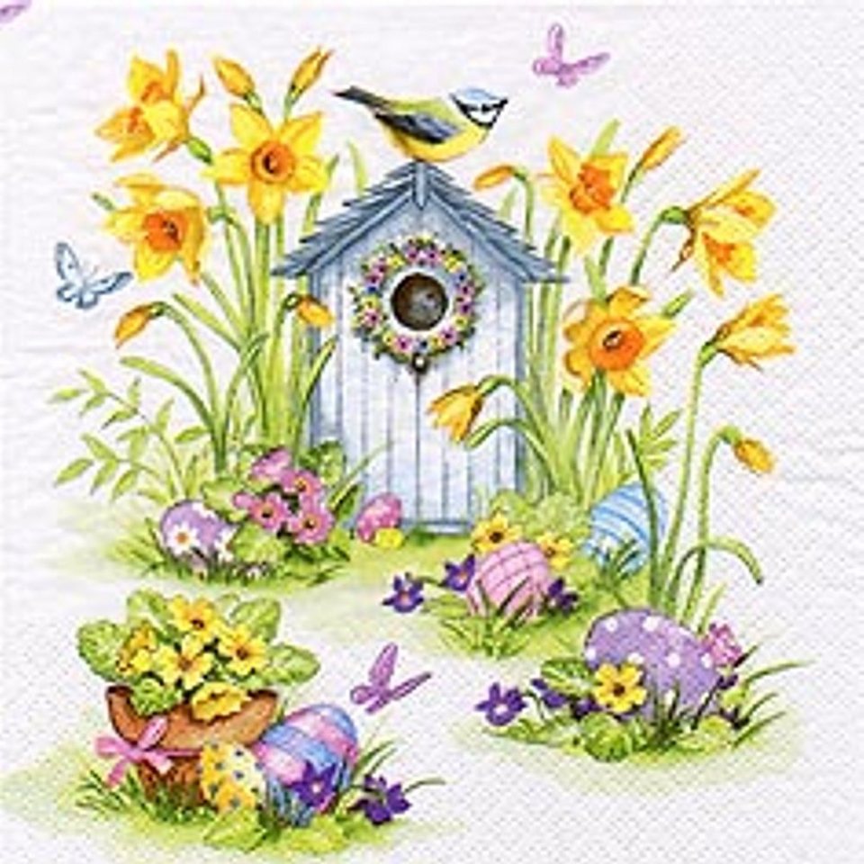 Linoows Papierserviette 20 Servietten Frühling Vogelhaus Ostereier