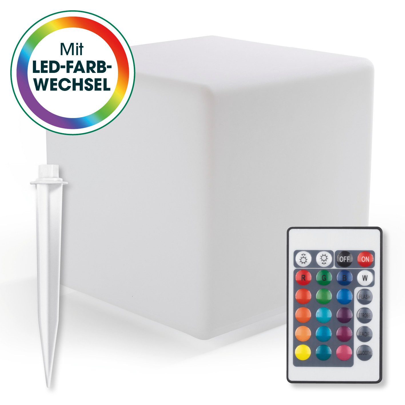 EASYmaxx LED Dekolicht Solar-Leuchte Dekowürfel weiß 30x30cm, verschiedene Farbfunktionen ...