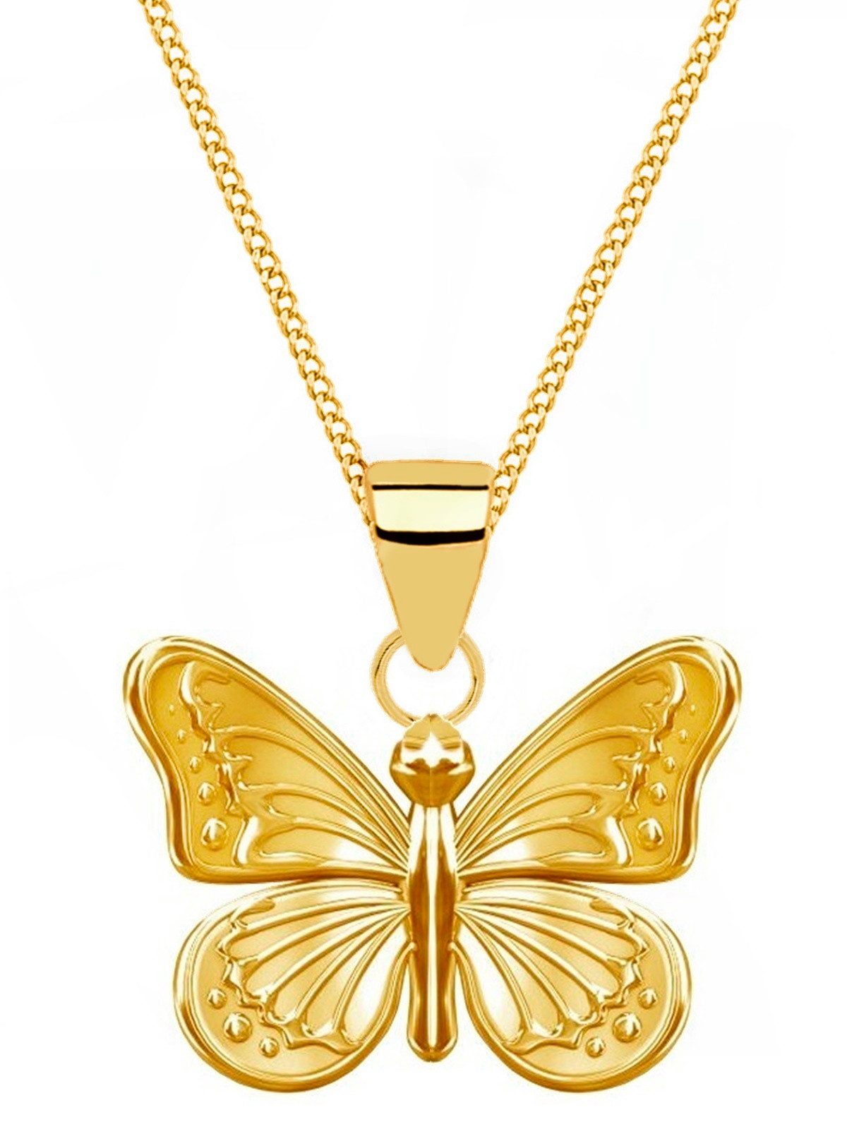 Goldene Hufeisen Kette mit Anhänger Halskette Gold Schmetterling 925 24K Gelbgold vergoldet ...