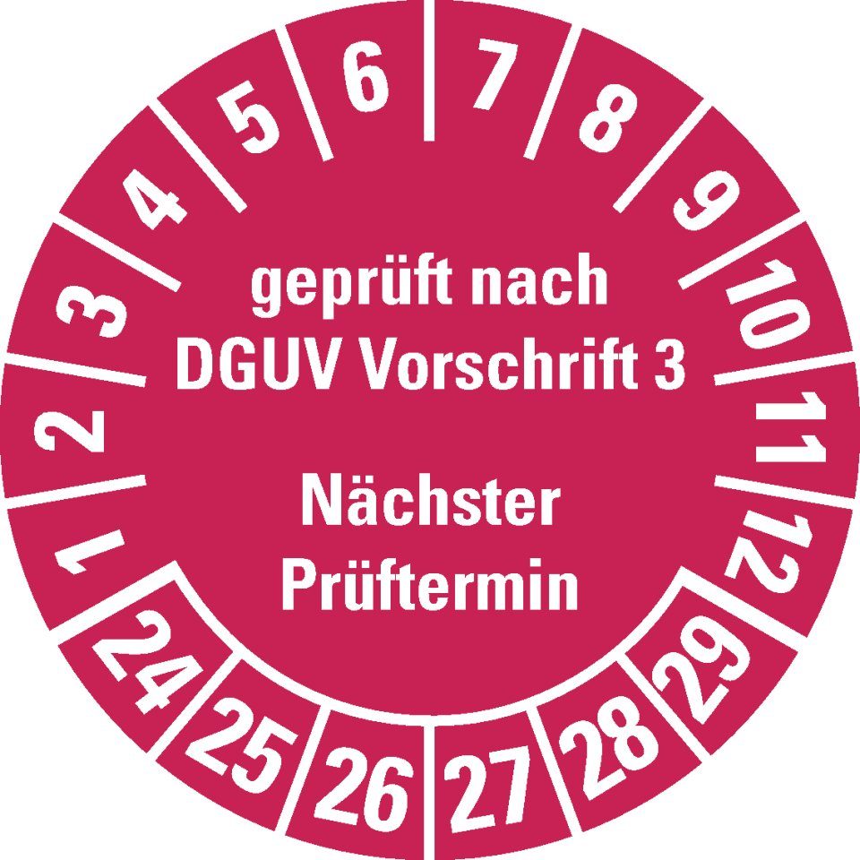 König Werbeanlagen Hinweisschild Prüfplak. geprüft DGUV Vorschrift 3,24-29,rot,Folie,ablösbar ...