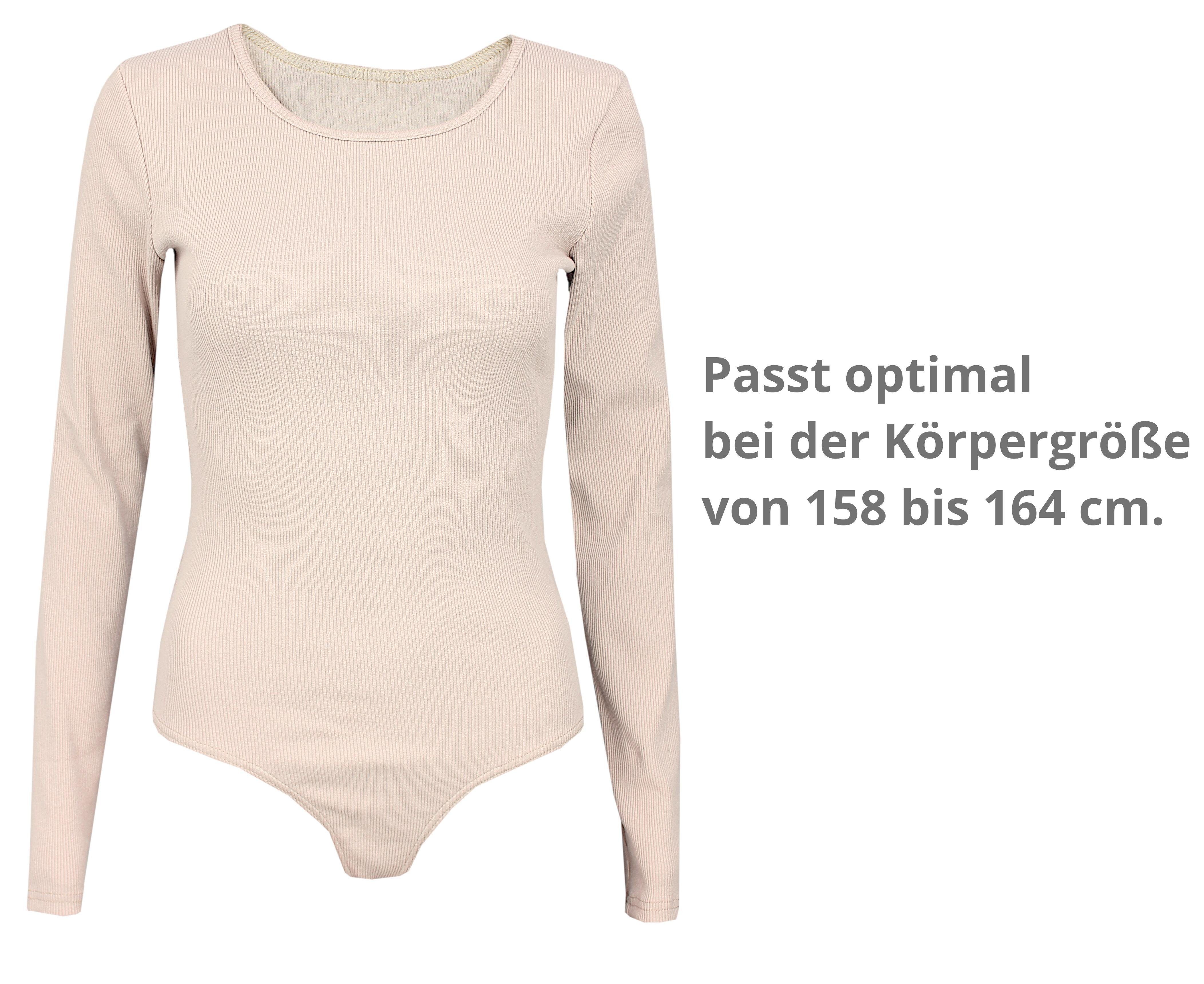 Alkato Langarmbody Damen Langarm Body Bodysuit mit Rundhalsausschnitt ...