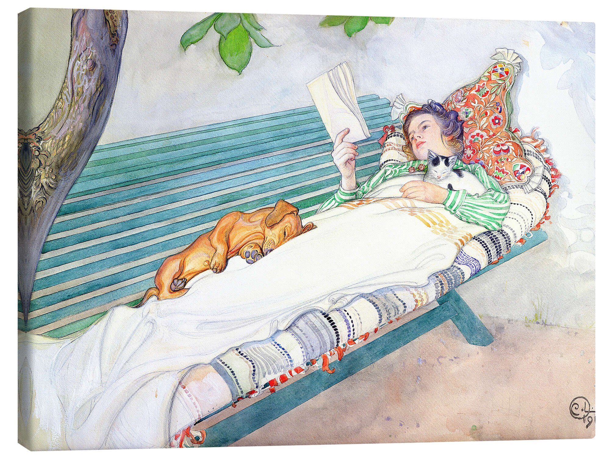 Posterlounge Leinwandbild Carl Larsson Auf Einer Bank Liegende Frau