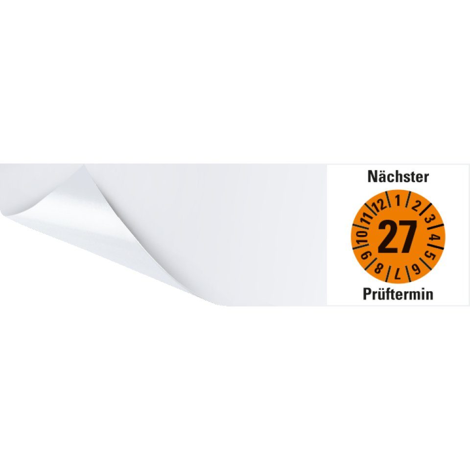 Dreifke Hinweisschild Dreifke® Kabelprüfplakette Nä.Prüftermin 27, orange, Folie, selbstkl ...