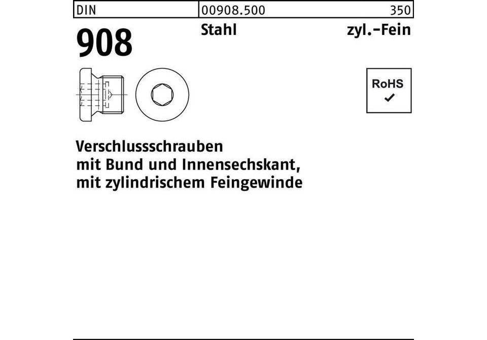 Gewindeschraube Verschlußschraube DIN 908 m.Bund/Innen-6-kant M 33 x 2 ... Gewindeschraube Verschlußschraube DIN 908 m.Bund/Innen-6-kant M 33 x 2 ...