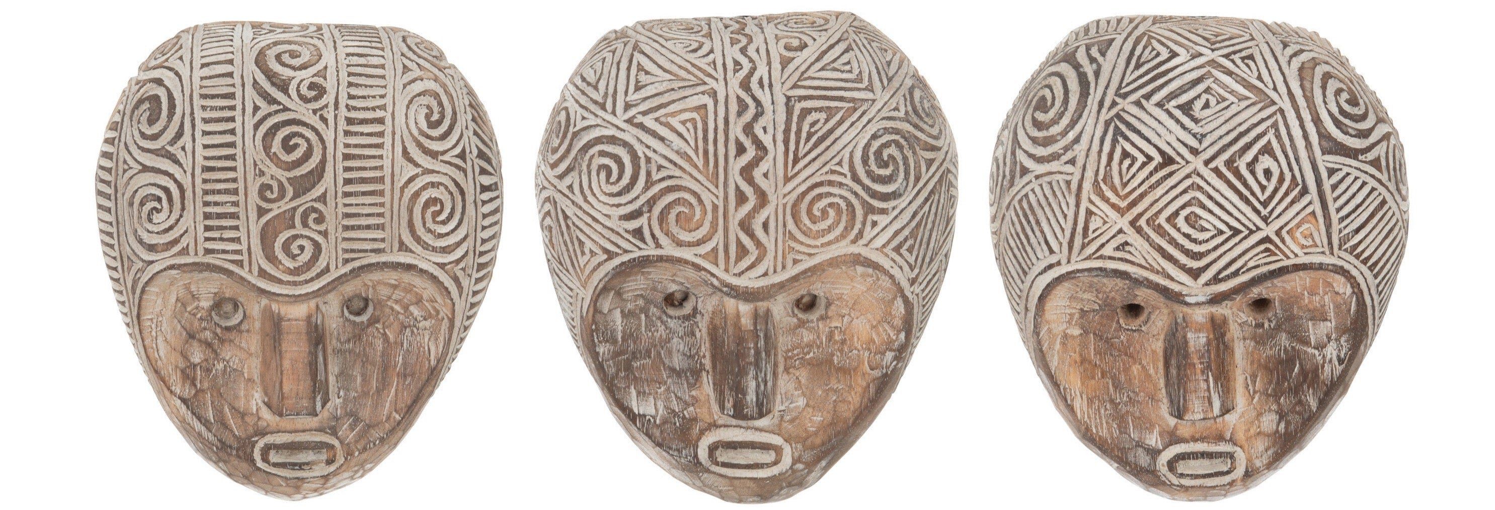 Gilde Dekoobjekt 3er Set Wanddekoration Mask Primitiv Handgefertigte