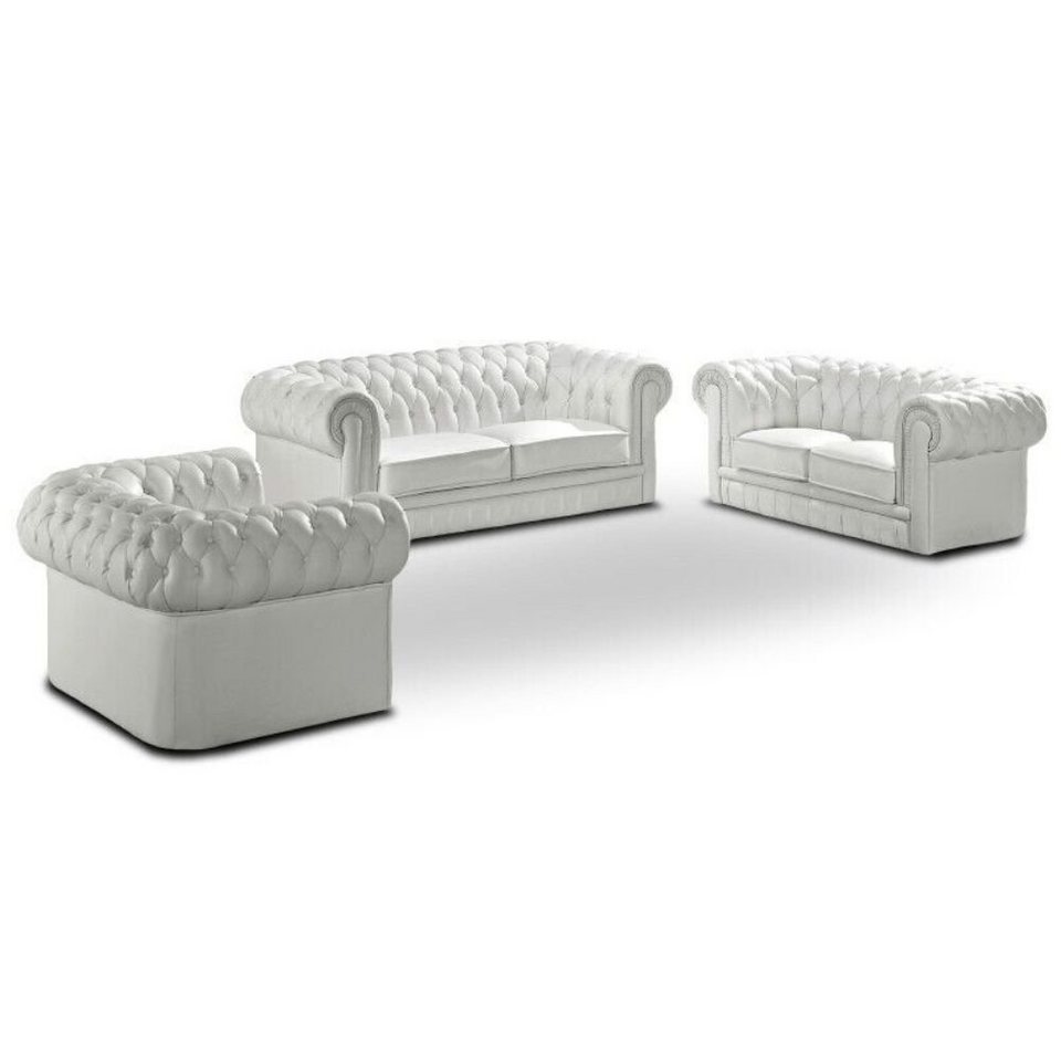 Jvmoebel Wohnzimmer Set Chesterfield Sofagarnitur Couch Polster Leder 3