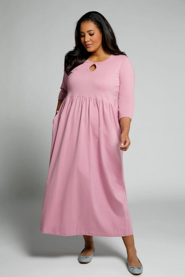 Ulla Popken Jerseykleid Maxikleid Keyhole Ausschnitt Prinzessnaht 3 4 Arm