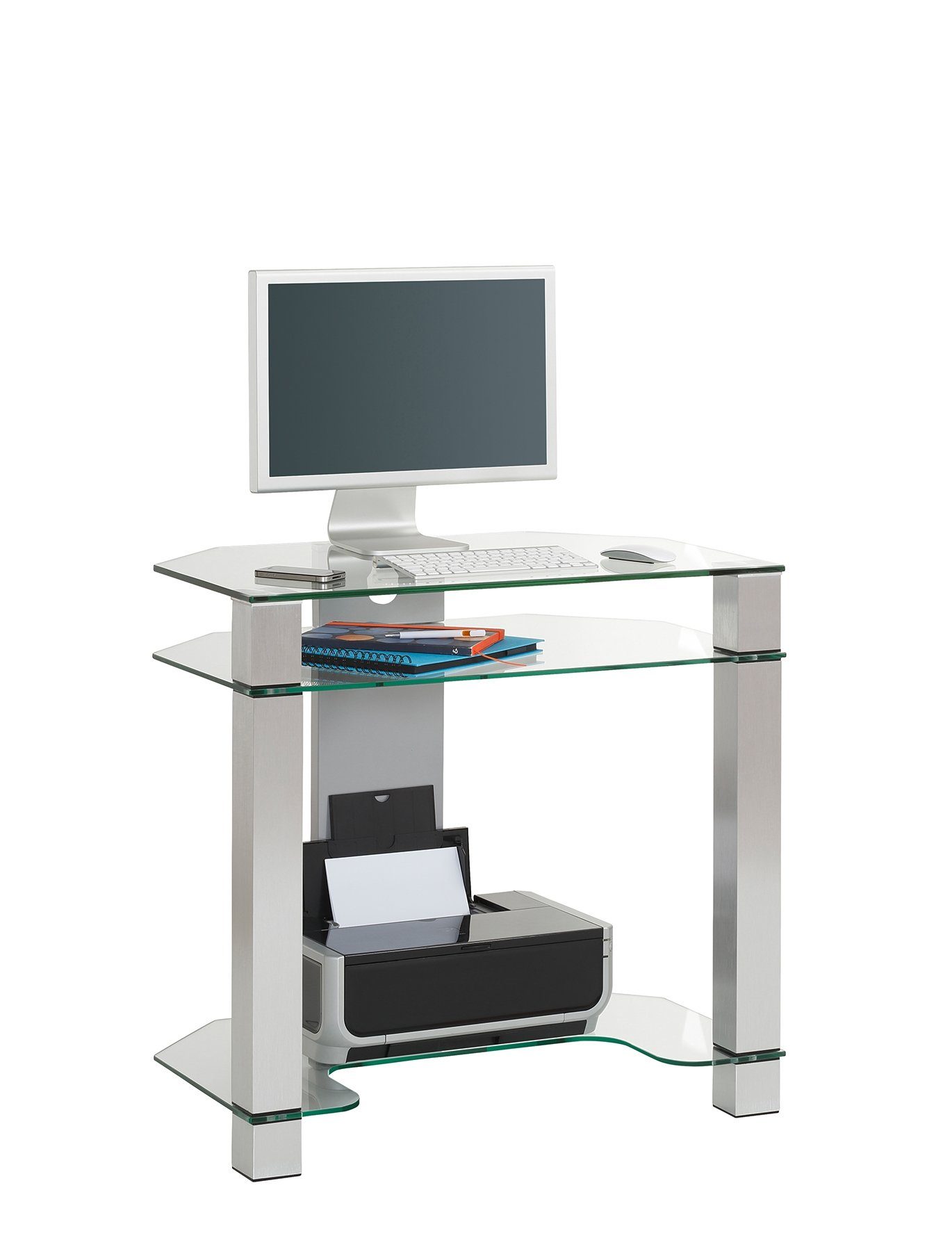 möbelando Schreibtisch Rust (B/H/T: 80x77x51 cm), aus Glas / ESG-Glas in Metall Alu - Klarglas ...