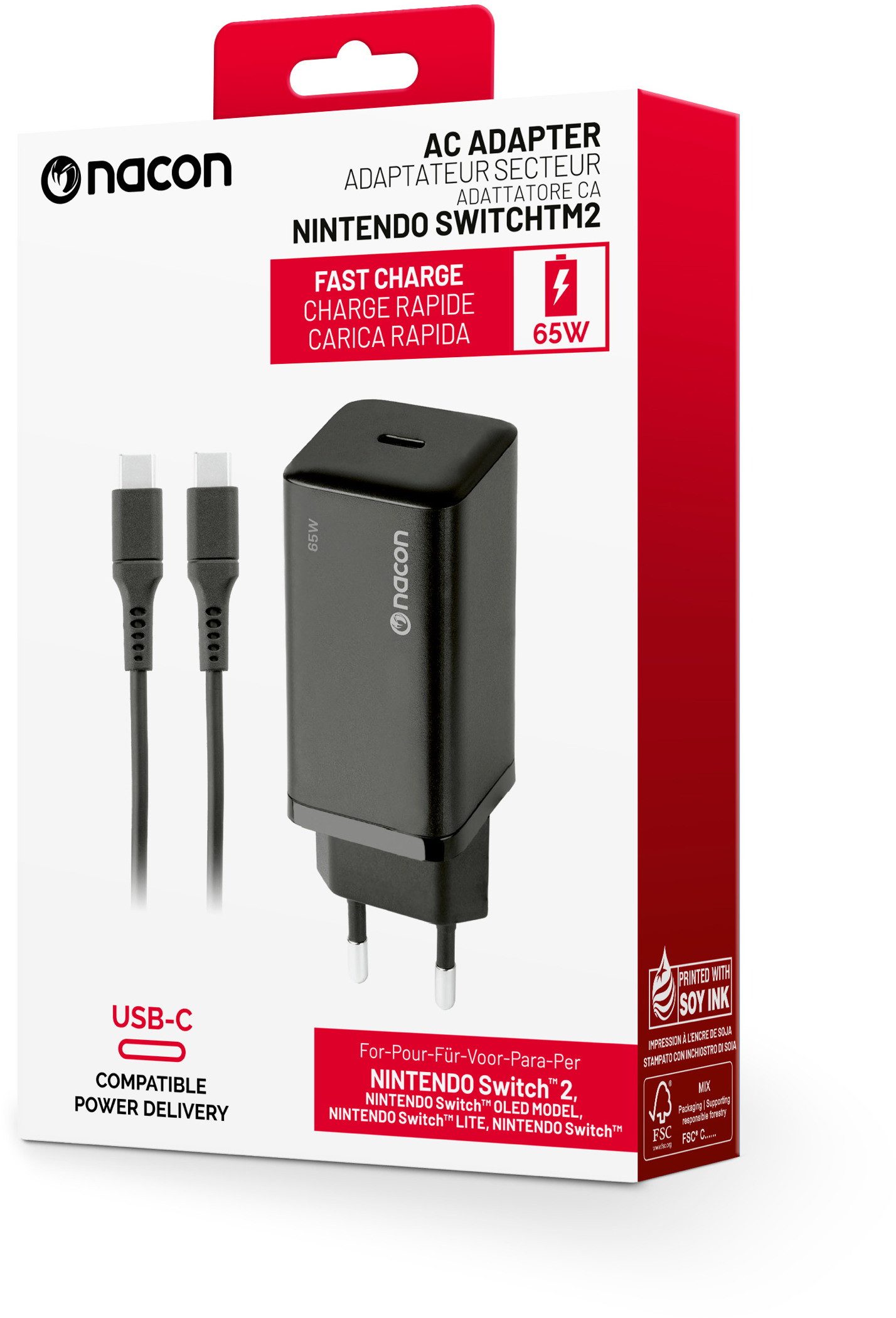 nacon Ladegerät für Nintendo Switch 2 AC-Adapter Ladekabel schwarz ...