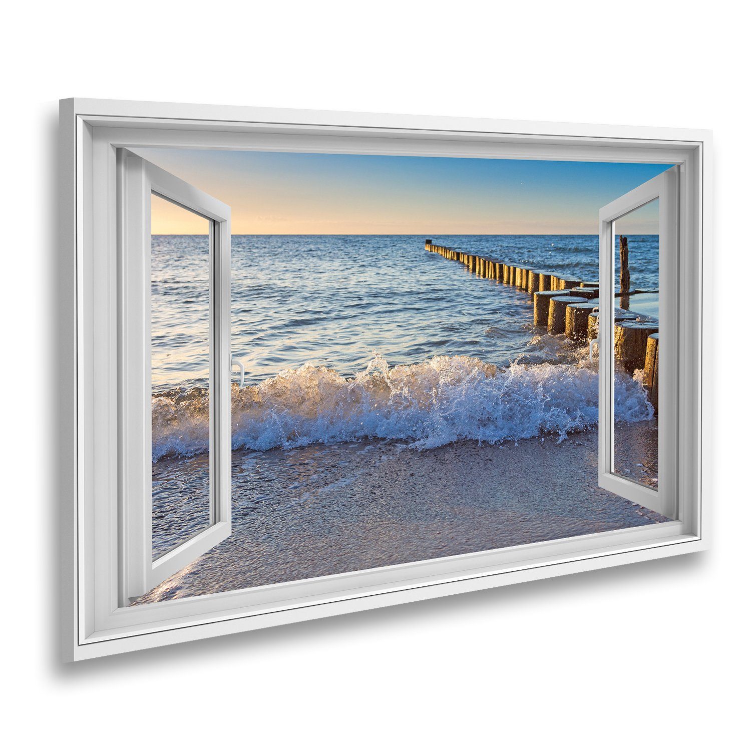 islandburner Leinwandbild Fensterblick Wellenbrecher an der Ostsee Sagenhafter Effekt Wandbild L