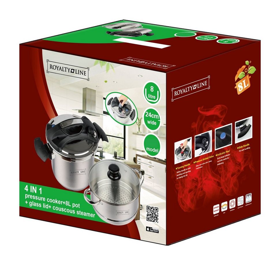 Royalty Line Topf Set Xl Schnellkochtopf Dampfkochtopf Kochtopf 8l